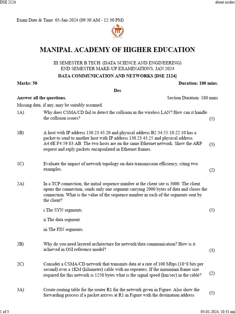 DSE2124 DCN MakeUp 2023 EPad | PDF | Computer Network | Internet Standards