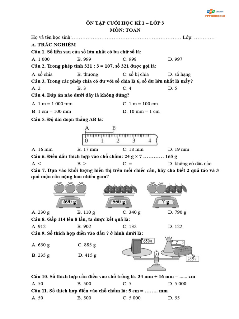 K3_TOAN_ON TAP HK1 | PDF
