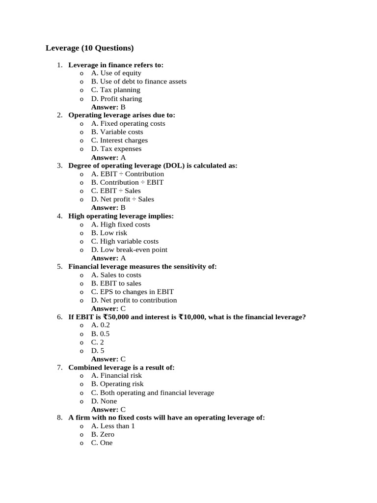 MCQ Sample For Practice | PDF | Cost Of Capital | Working Capital