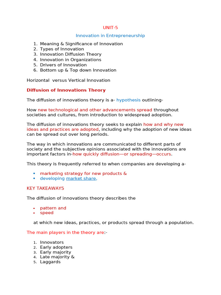 Unit-5 Innovation Diffusion Theory | PDF | Disruptive Innovation ...