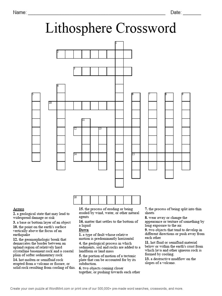 Lithosphere Crossword 3327b 616326bf | PDF | Rock (Geology) | Geology