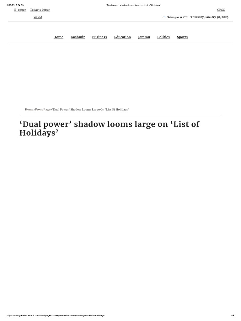 Dual Power' Shadow Looms Large On List of Holidays' | PDF