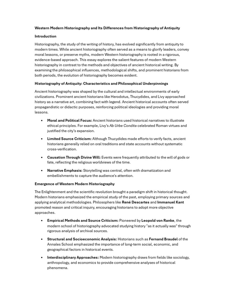 Modern vs Ancient Historiography Explained | PDF | Historian ...