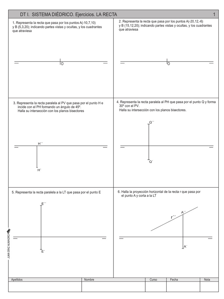 DT I. Sistema Diédrico. Ejercicios. La Recta 1 | PDF | Geometria clasica | Geometría
