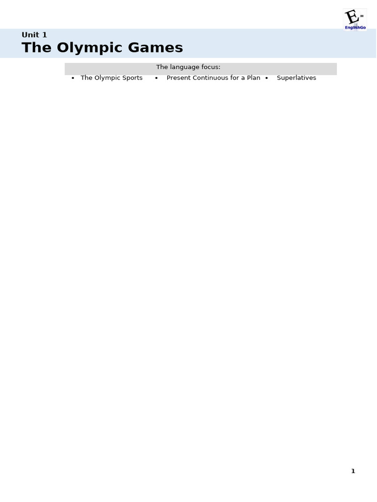 Level f Unit 1 the Olympic Games | PDF