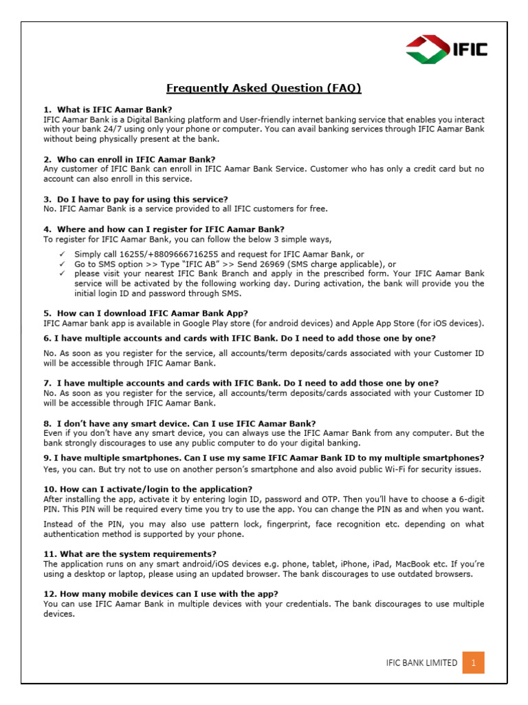 IFIC Aamar Bank FAQ v.1 | PDF | Smartphone | Mobile App