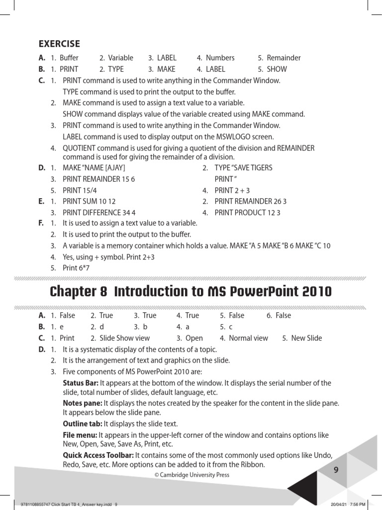 Y5 Answer Key (Unit 8 Introduction to Powerpoint) | PDF | Microsoft Power Point | Computing