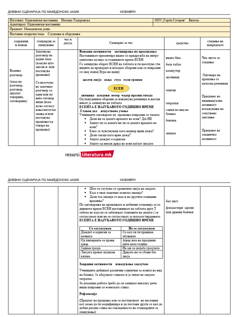 Dnevni Scenarija NOEMVRI | PDF