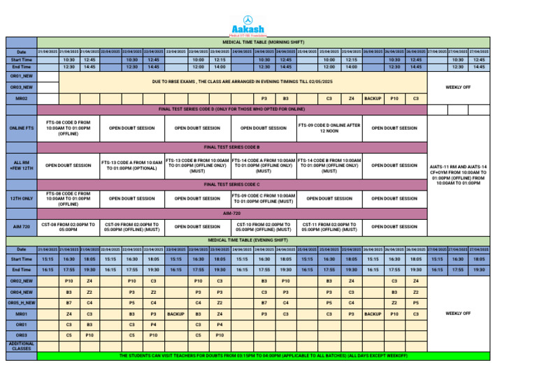 Medical_Time Table_21.04.2025 to 27.04.2025 | PDF
