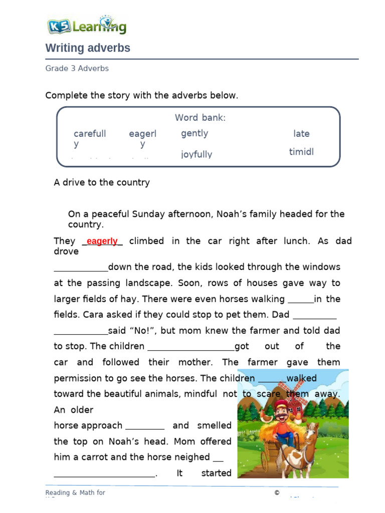 Adverb Story Completion for Grade 3 | PDF