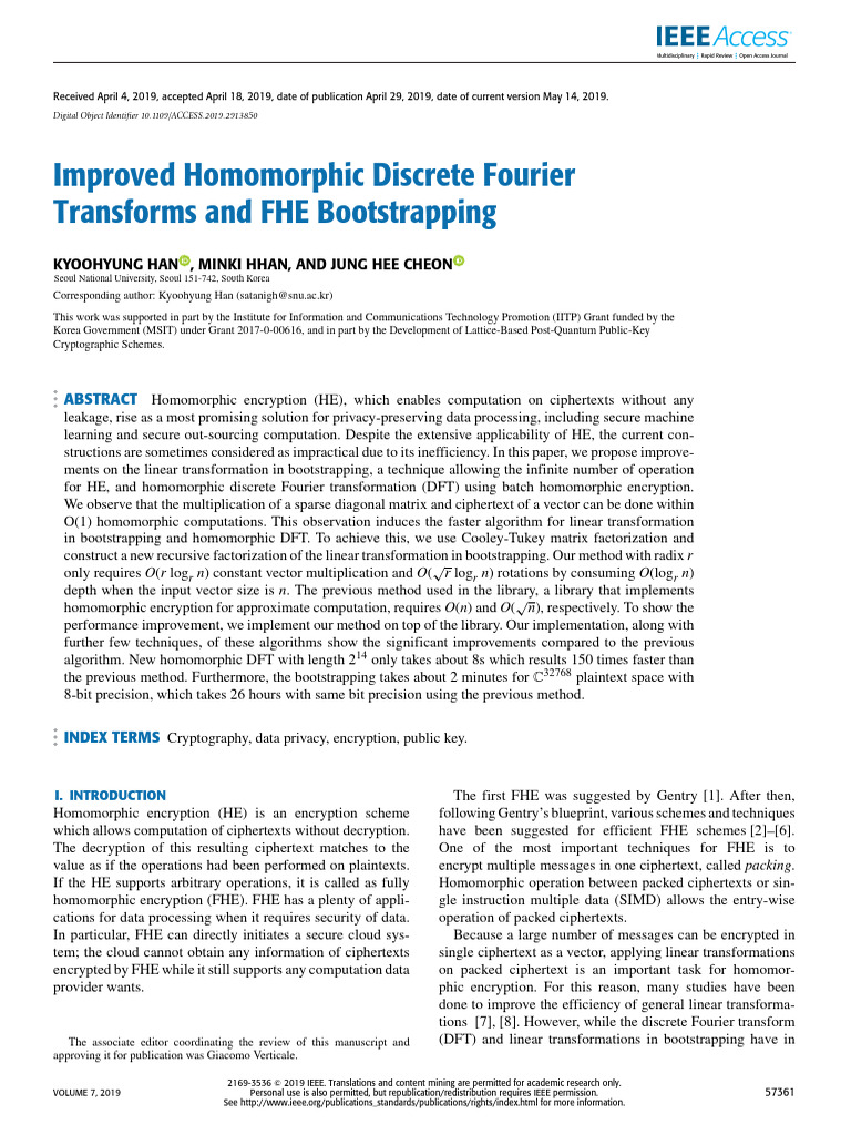 Improved_Homomorphic_Discrete_Fourier_Transforms_and_FHE_Bootstrapping | PDF | Discrete Fourier ...