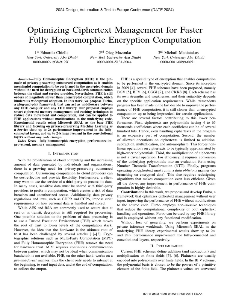 Optimizing Ciphertext Management For Faster Fully Homomorphic Encryption Computation | PDF ...