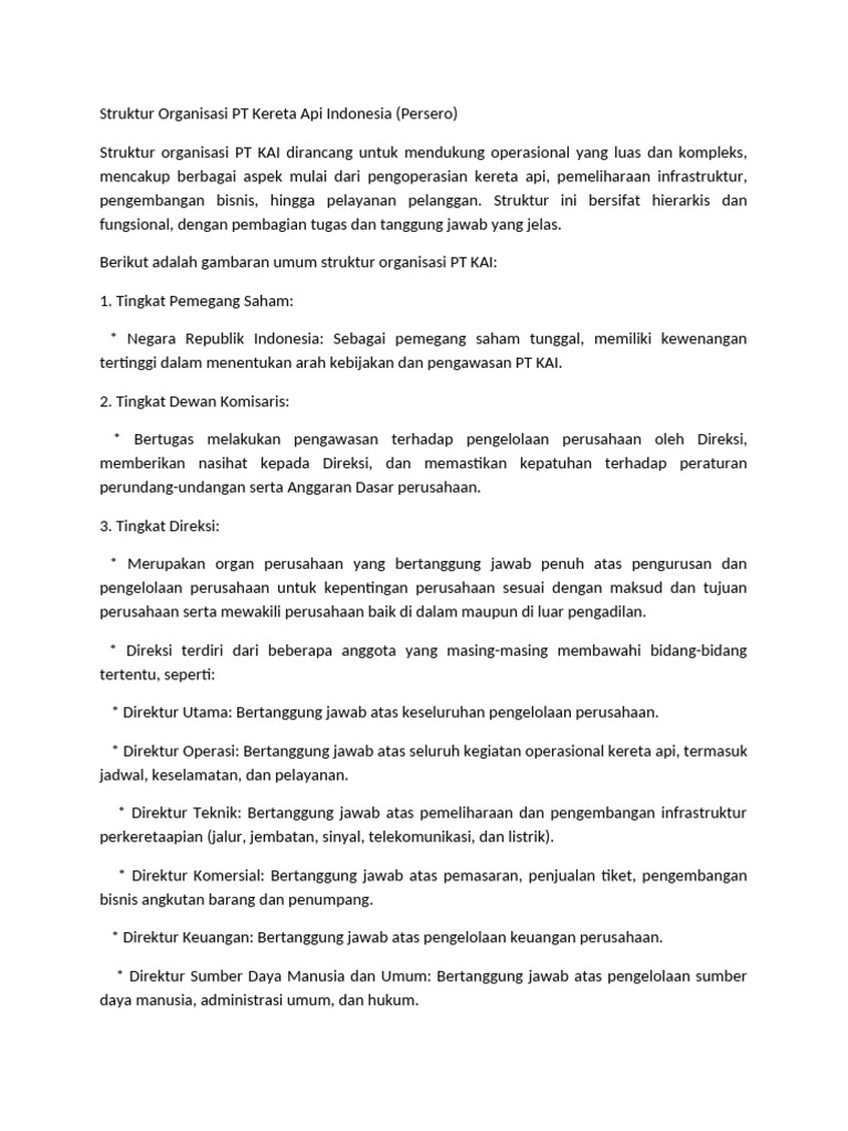 Struktur Organisasi PT KAI 2023 | PDF