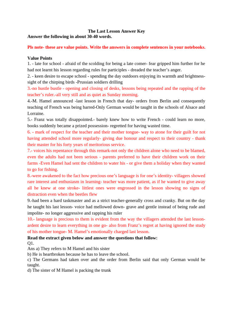 Last Lesson Answer Key Insights | PDF
