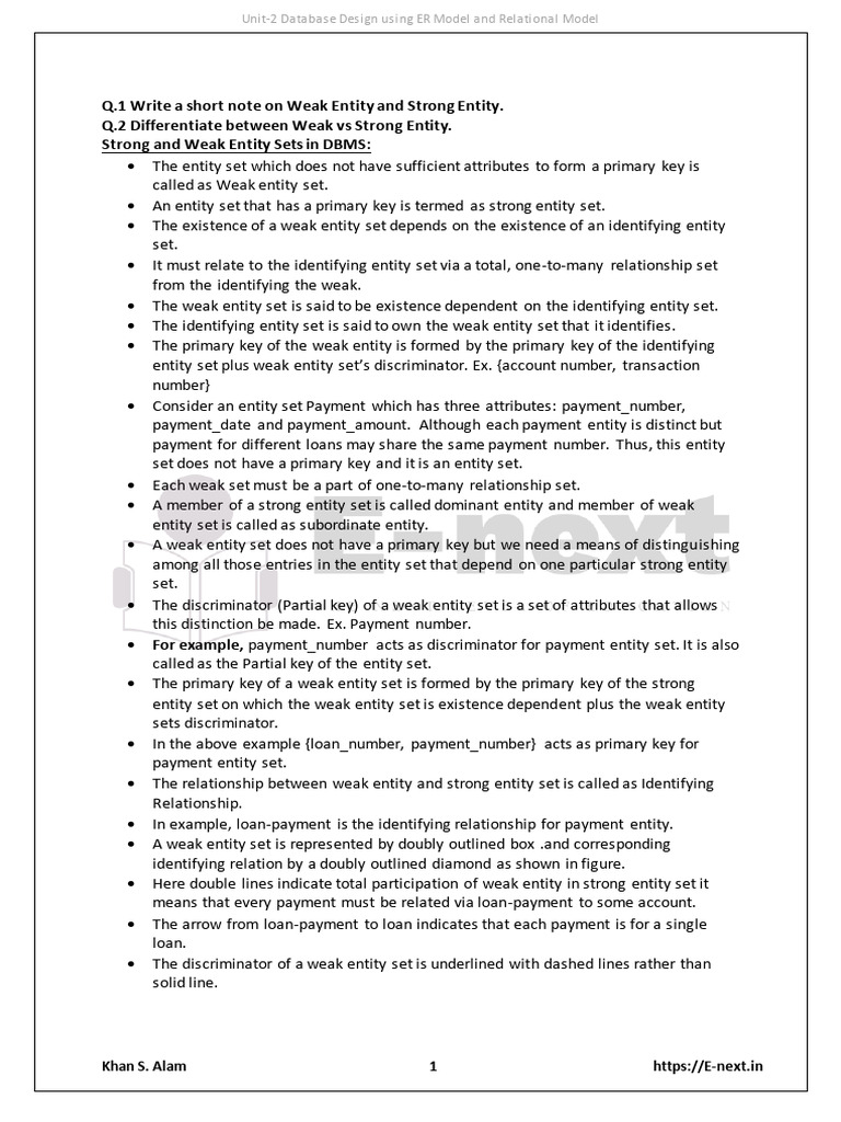 Unit 2 Database Design Using Er Model And Relational Model E Next In Pdf Relational