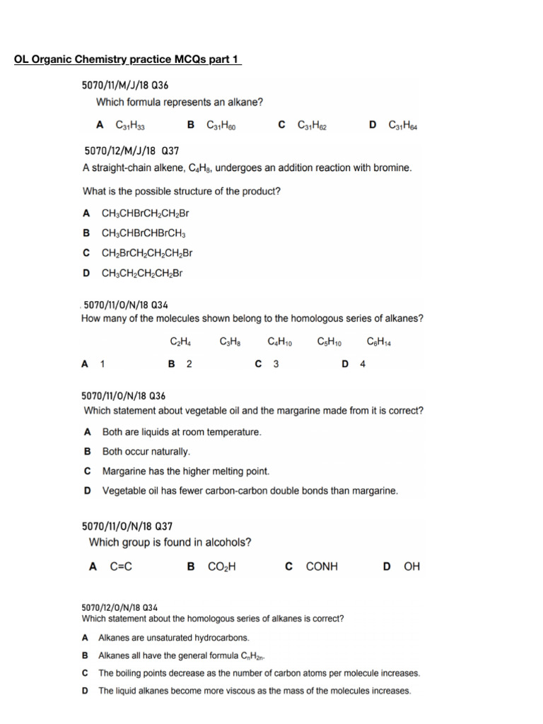 OL Organic Chem MCQs Part 1 | PDF
