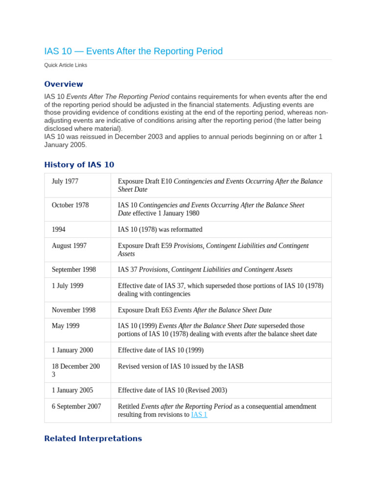 IAS 10 - Events After The Reporting Period | PDF | Going Concern | Business