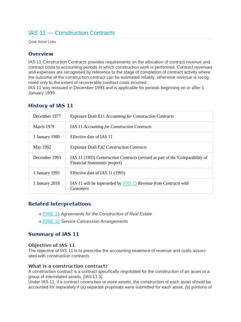IAS 11 - Construction Contracts | PDF | International Financial ...