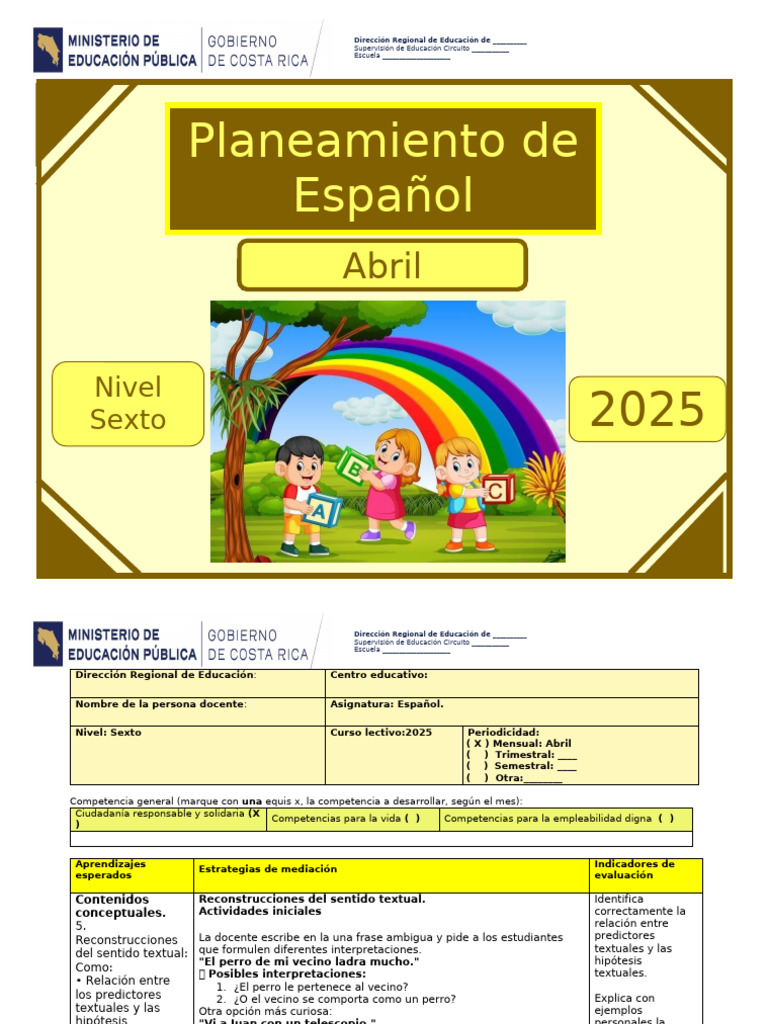 6 PLANEAMIENTO DID+++CTICO DE ESPA++ªOL ABRIL,2025 | PDF | Comunicación ...