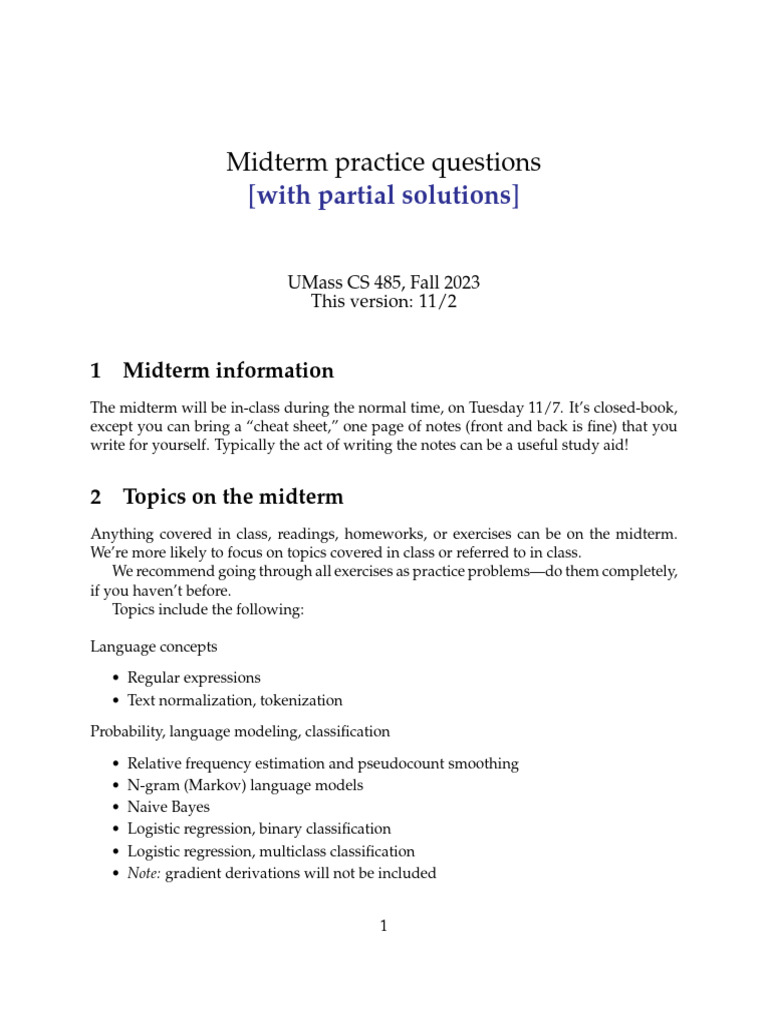 practice_midterm_solutions | PDF | Parsing | Statistical Classification