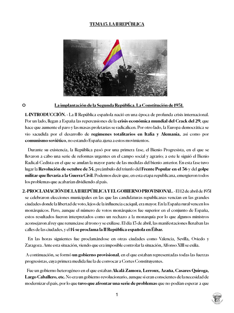 La II República Española: Orígenes y Reformas | PDF | guerra civil ...