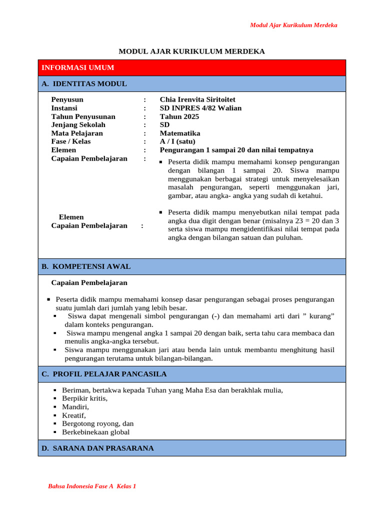 Modul Kelas 1 Cici New | PDF