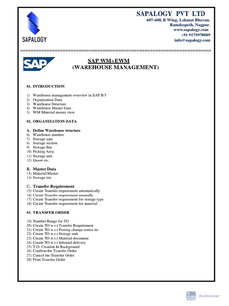Sap Wm+ewm Syllabus | PDF
