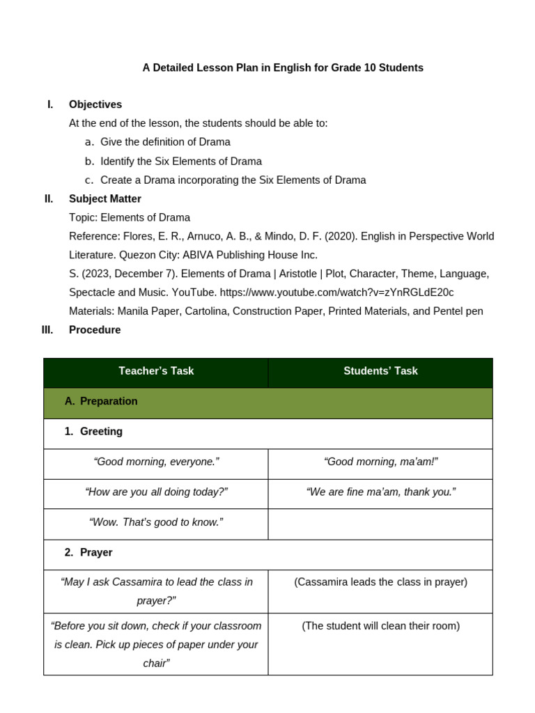 Grade 10 Drama Lesson Plan | PDF | Aristotle | Plot (Narrative)