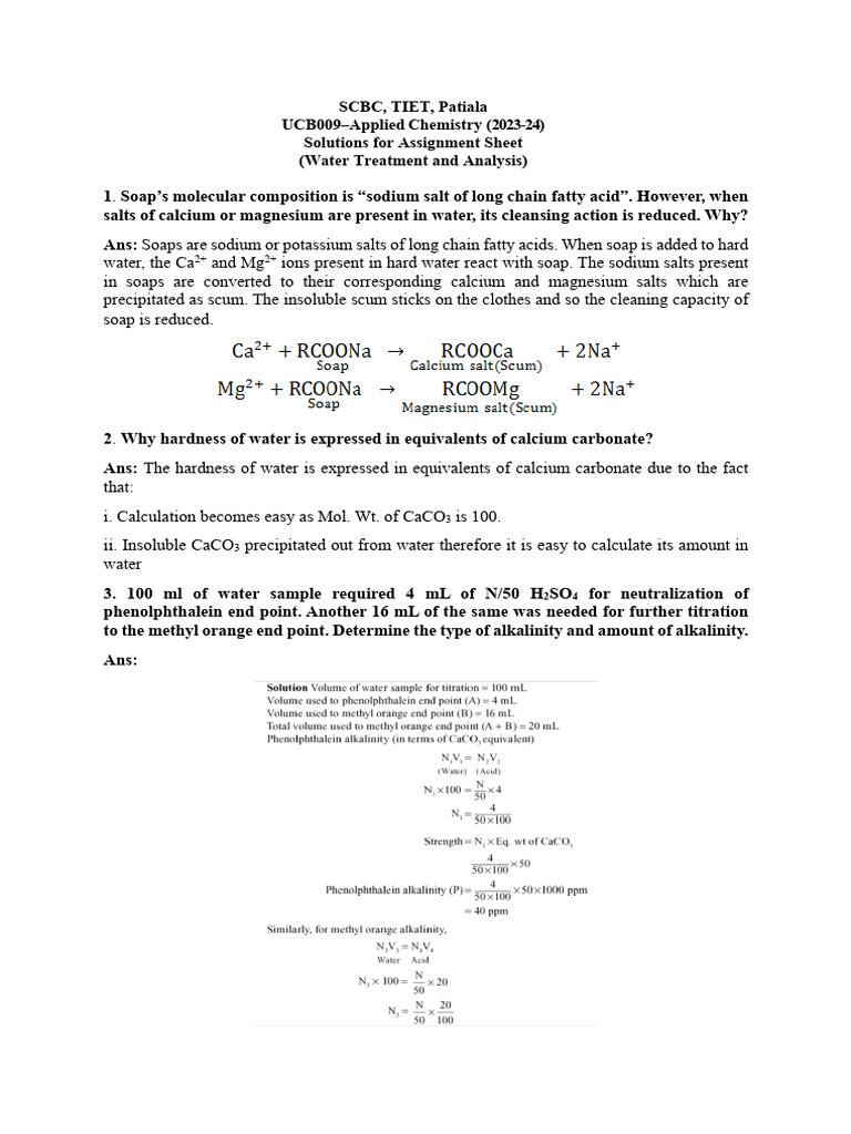 Water Assignment (|SOL) | PDF | Ion Exchange | Sodium