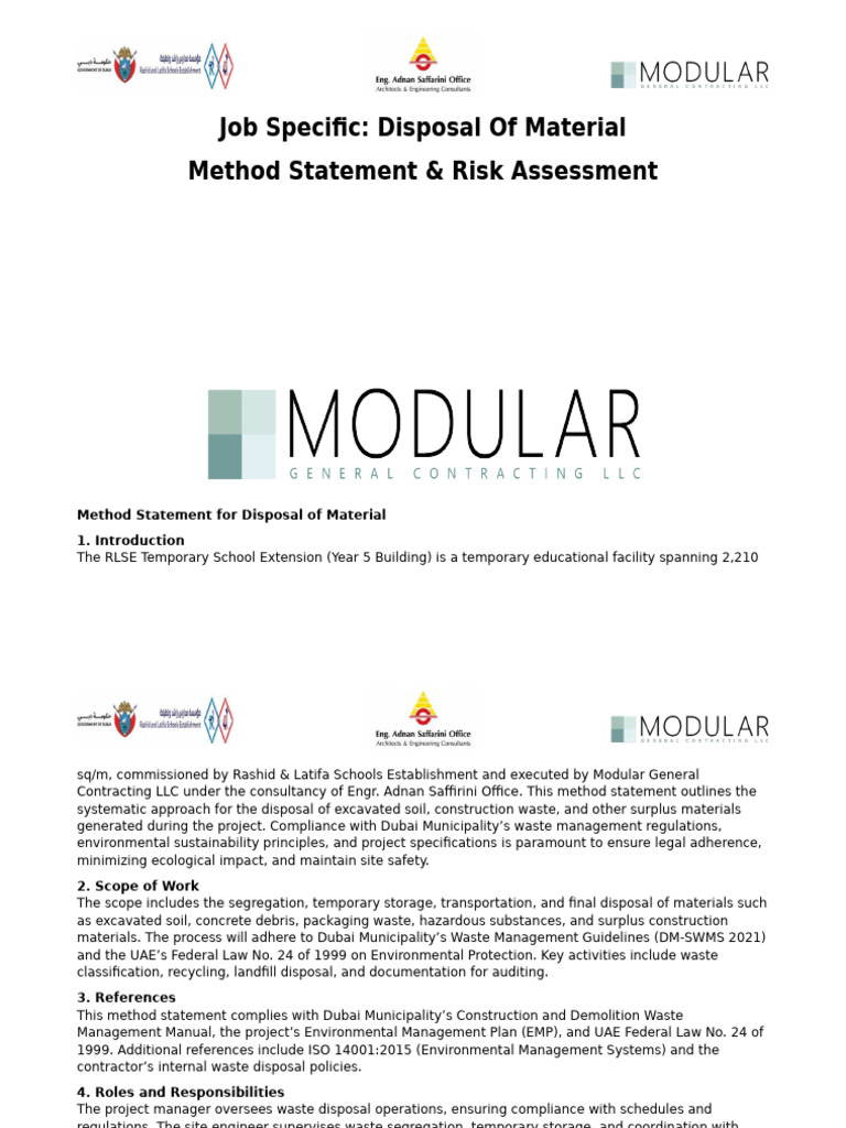 Material Disposal Method Statement & Risk Assessment | PDF | Waste ...