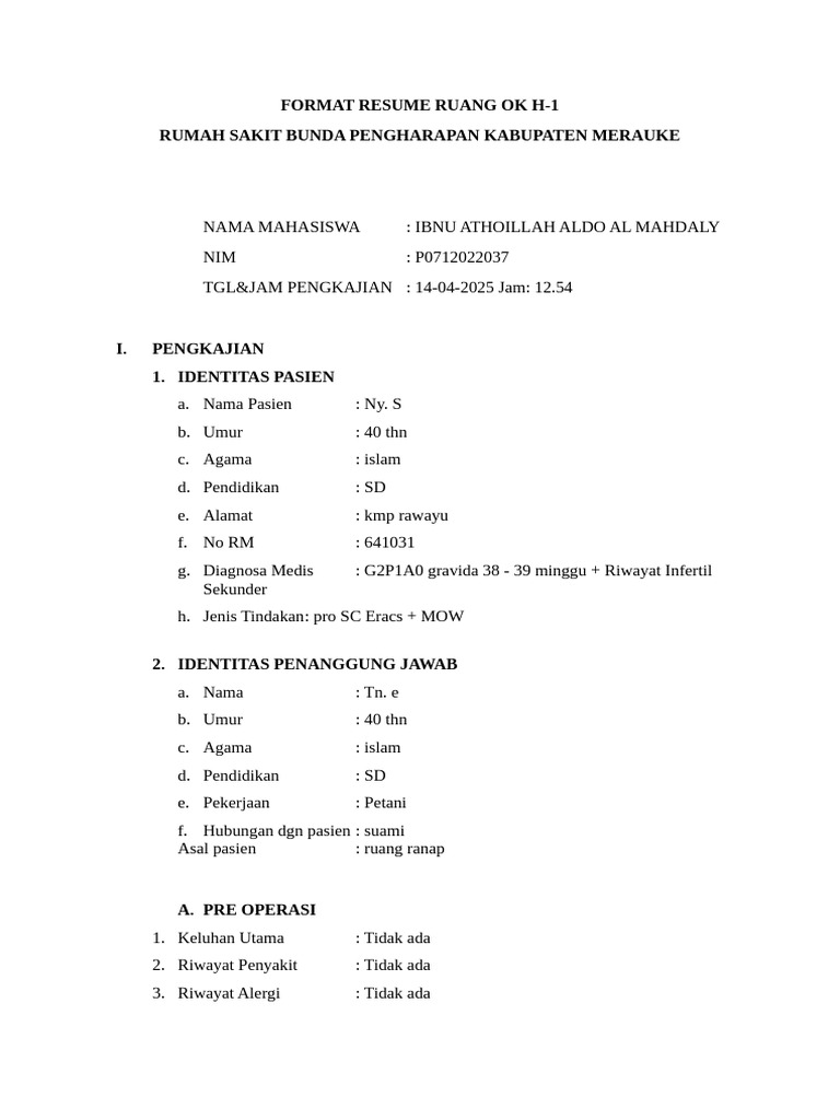 FORMAT RESUME RUANG OK Aldo Hari 1 | PDF