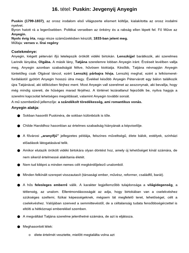 16. tétel PUSKIN | PDF