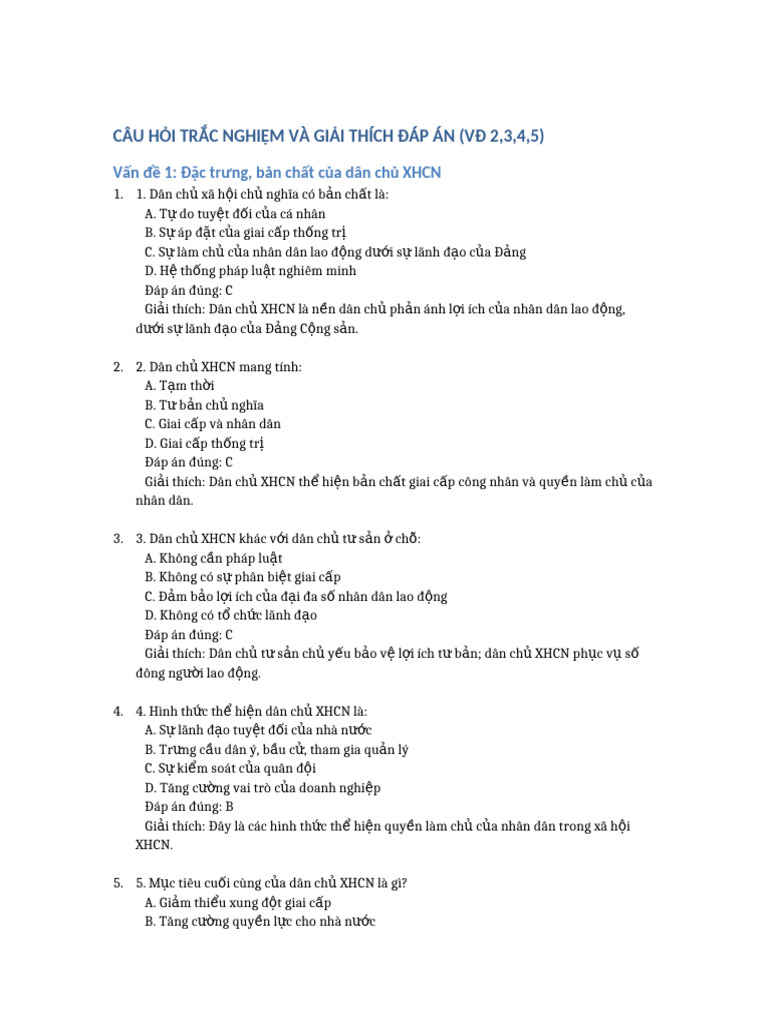Cau Hoi Trac Nghiem Giai Thich VD2 3 4 5 | PDF