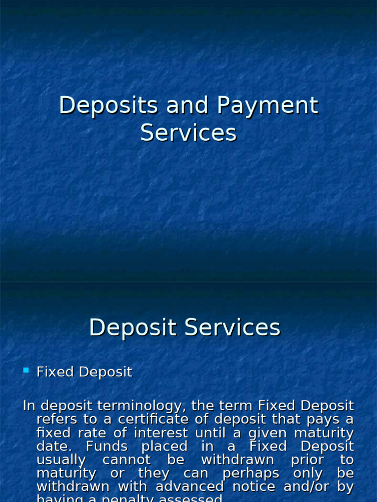 Comprehensive Guide to Deposit and Payment Services | PDF | Banks ...