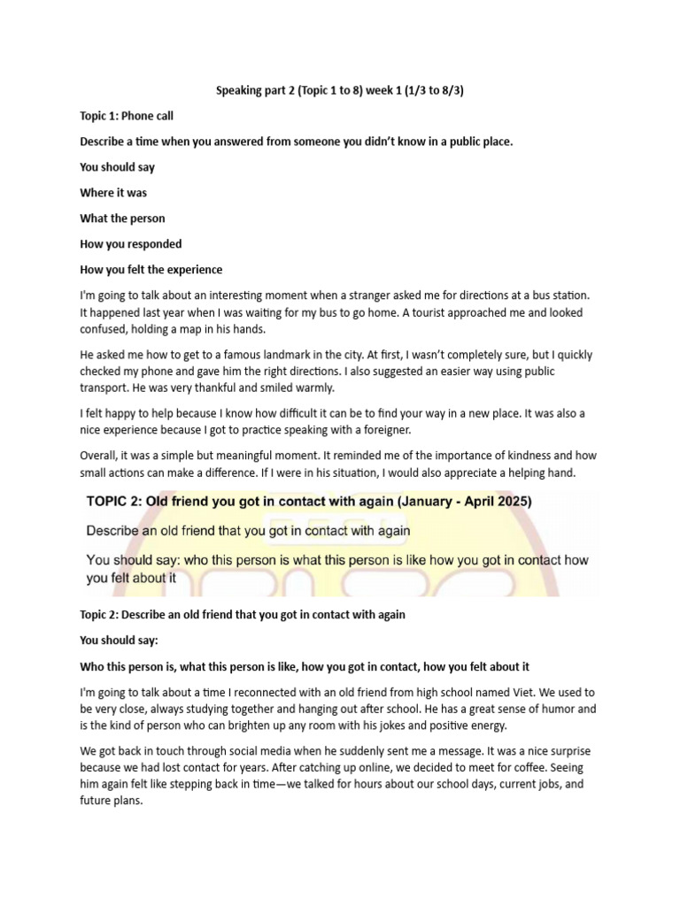 SPEAKING Parrt 2 - Topic 1 - 8 | PDF