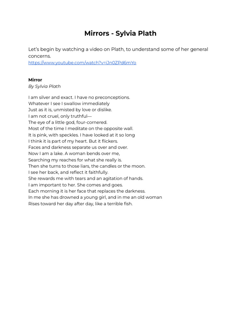 Sylvia Plath's "Mirror" Poem Analysis | PDF