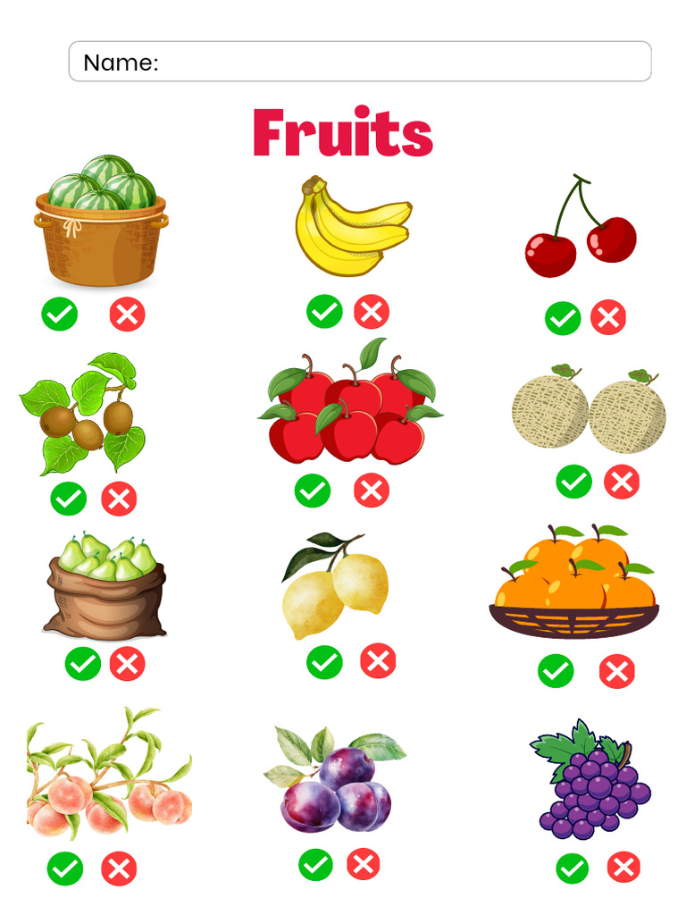 Colorful Illustrative Fruits Vocabulary Worksheet | PDF
