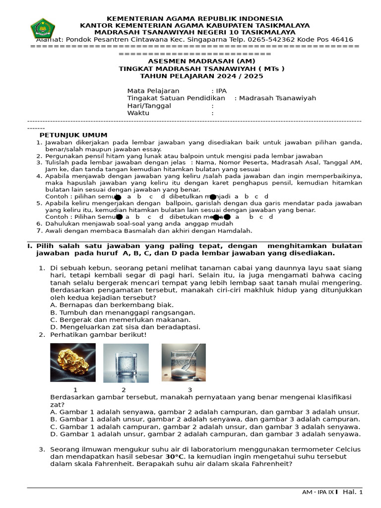 3 SOAL AM IPA MTs 2025 | PDF