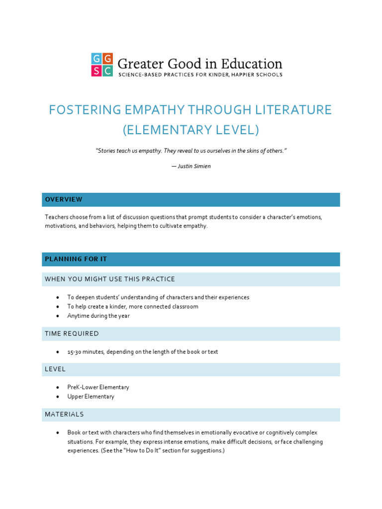Empathy Building Through Literature | PDF | Empathy | Feeling