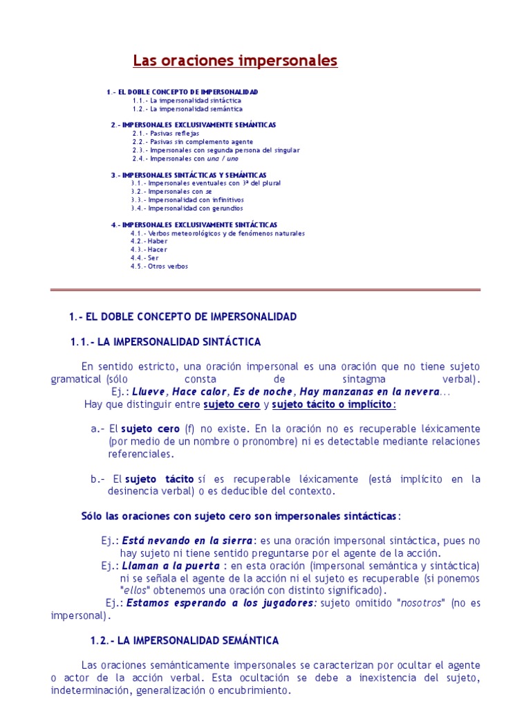 Análisis de las oraciones impersonales: tipos y ejemplos | PDF | Asunto ...