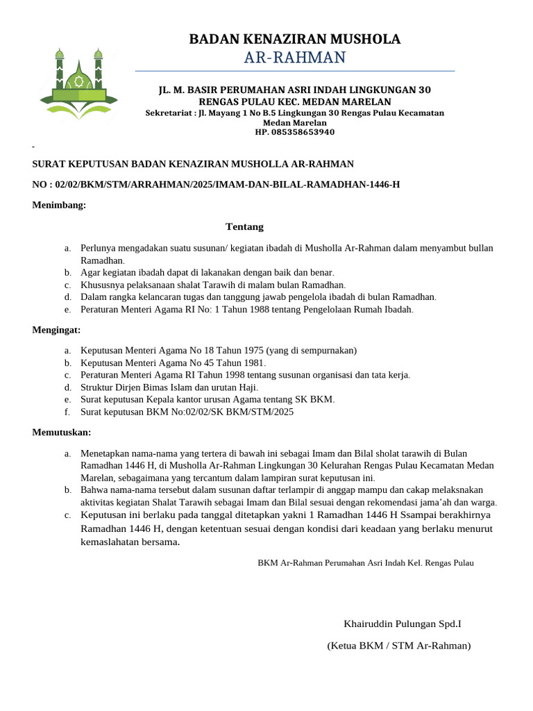 Kop Surat Mushola | PDF