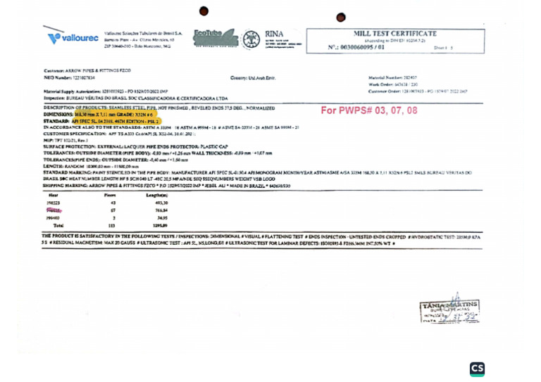 7 Api 5L GR.X52 PSL 2 MTC | PDF