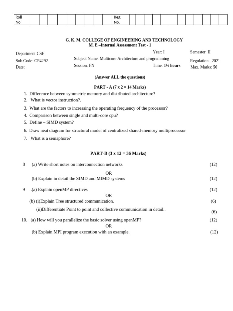 Multi Core Architecture and Programming IAT 1 | PDF