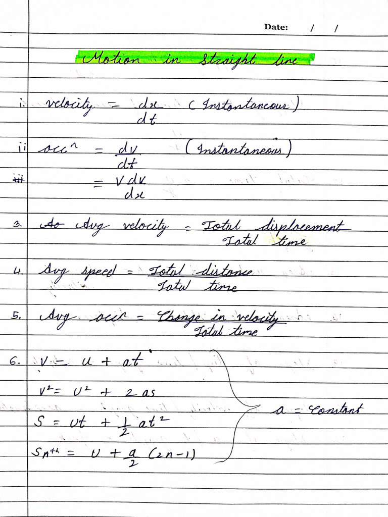 Motion in 1d Formula | PDF