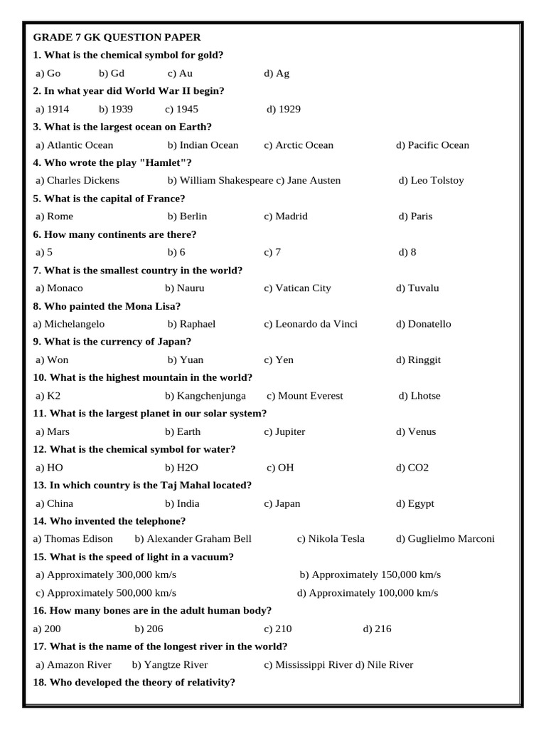 gk question paper for spardha grade 7 | PDF | Physical Sciences | Astronomy
