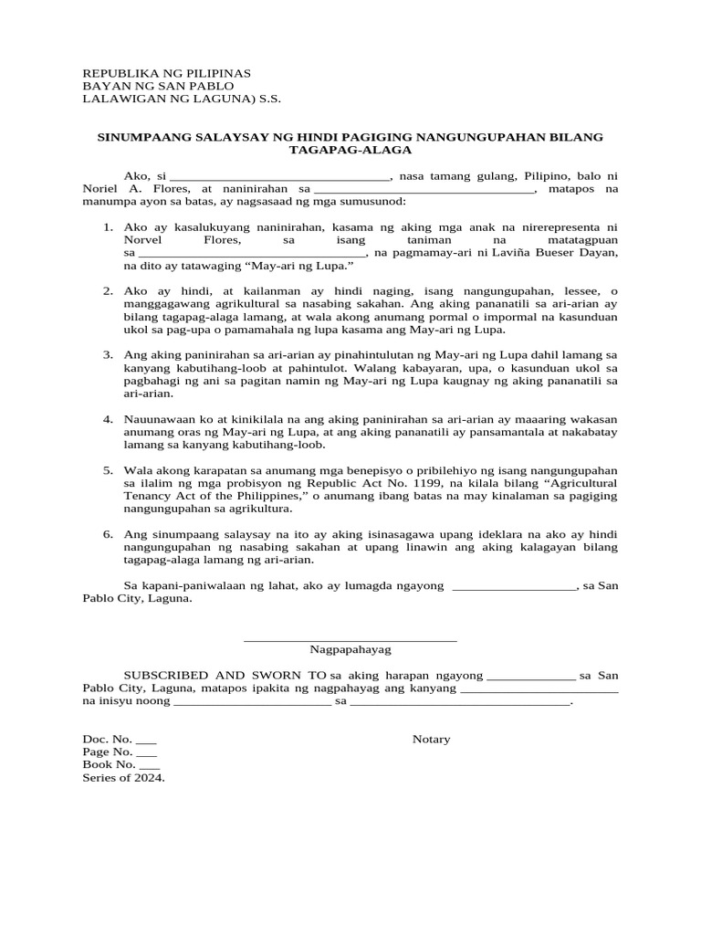 Affidavit of Non Tenancy | PDF