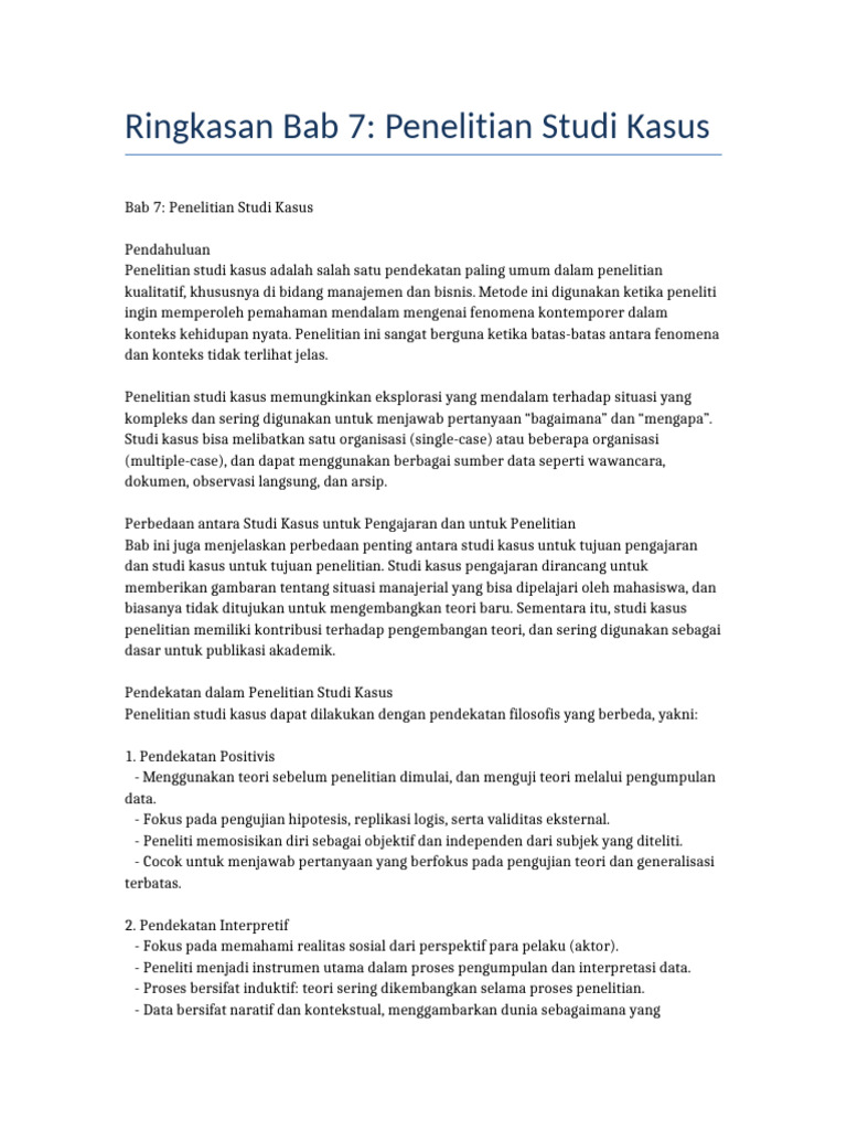 Ringkasan Bab 7 Penelitian Studi Kasus | PDF