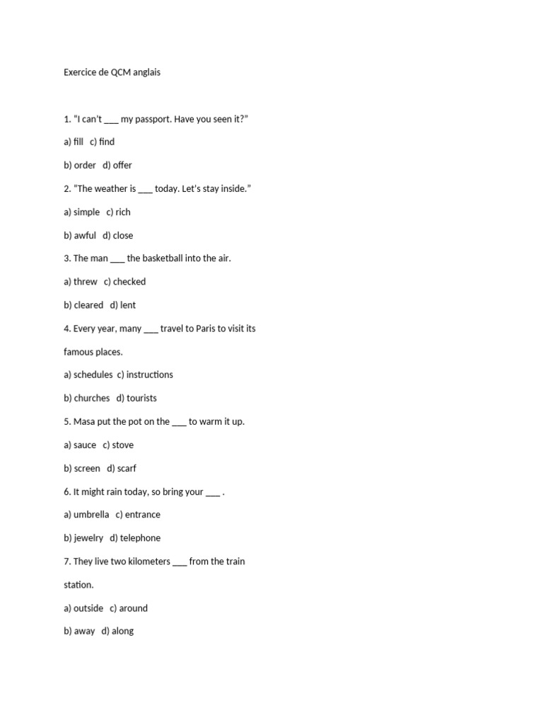 Exercice de QCM-WPS Office | PDF