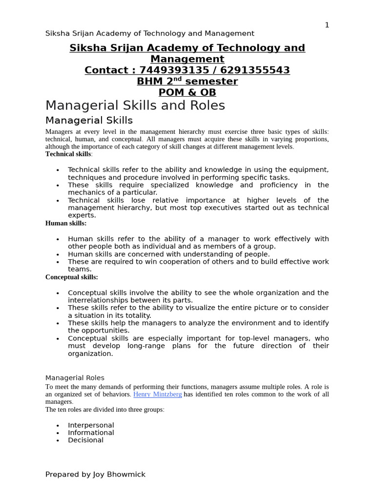 Managerial Skills and Rolls | PDF | Skill | Expert