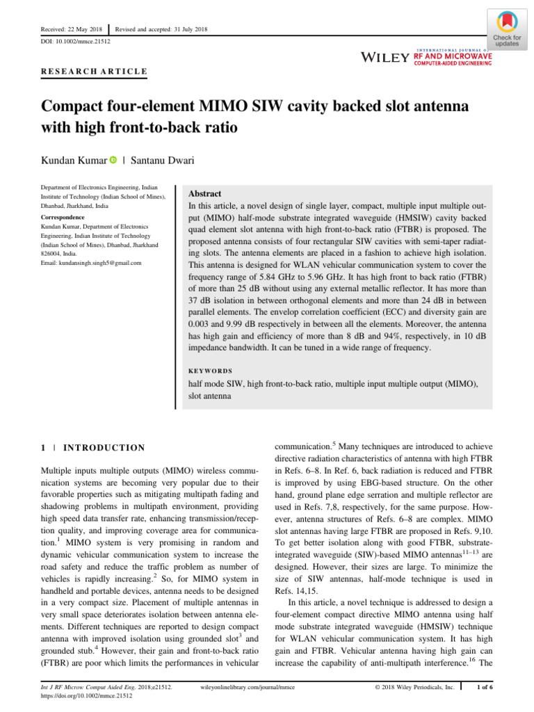 RFCAD PAPER-MIMO SIW CBA | PDF | Antenna (Radio) | Mimo